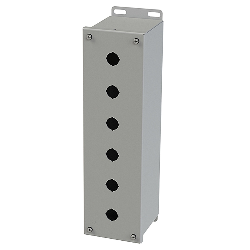 Push Button Enclosure, Extra Deep, 22.5mm Hole, 6 Hole, Steel, Gray ...